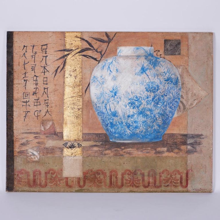 Jacques Lamy - Oil Painting Still Life Collage on Burlap For Sale at ...