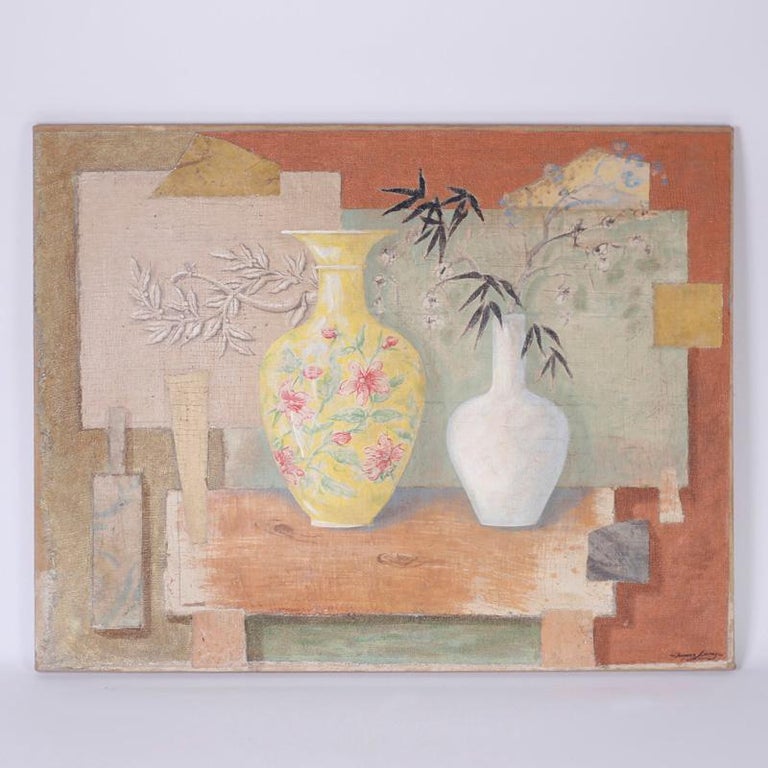 Jacques Lamy - Still Life Oil Painting on Burlap For Sale at 1stDibs