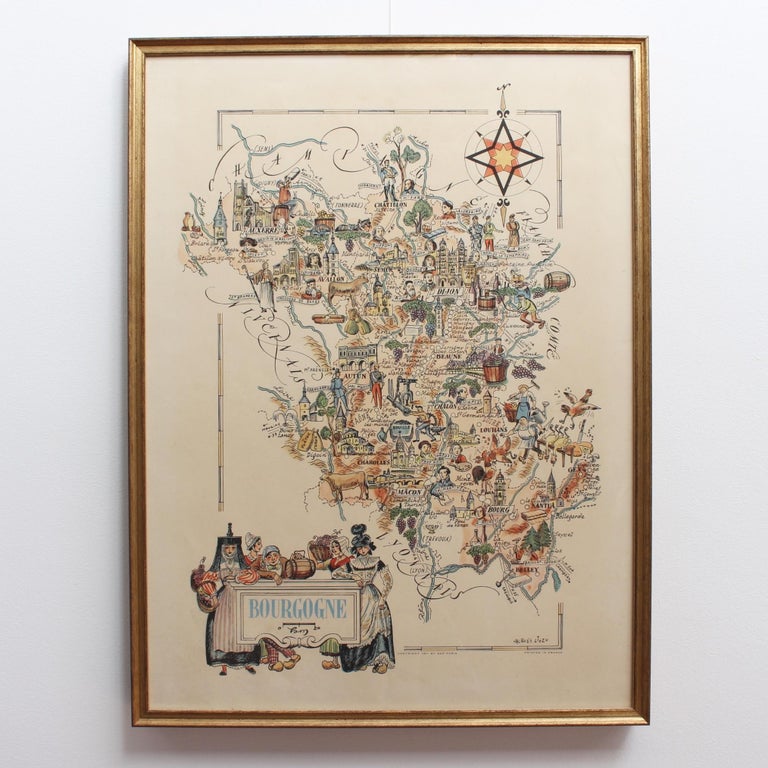 Jacques Liozu - Original Vintage Burgundy Map Poster by Jacques Liozu ...