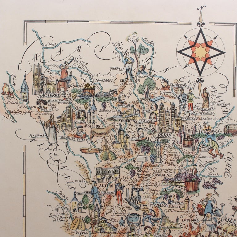 Jacques Liozu - Original Vintage Burgundy Map Poster by Jacques Liozu ...