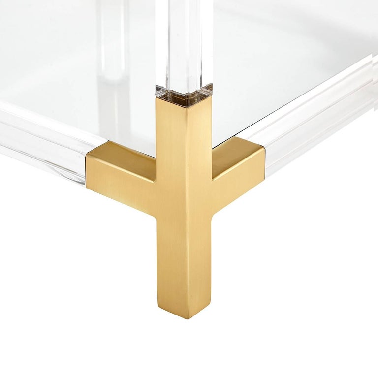 Jacques Lucite and Brass Two-Tier Accent Table For Sale at 1stDibs