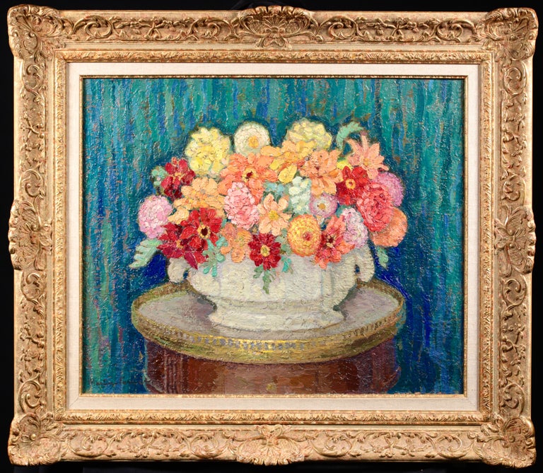 Jacques Martin-Ferrières - Dahlias in a Bowl -Post Impressionist Still ...