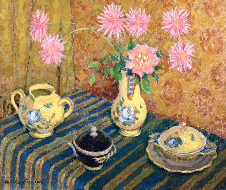 Jacques Martin-Ferrières - Dahlias and Roses - Post Impressionist Oil ...