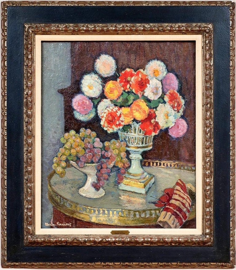 Jacques Martin-Ferrières - Still Life with a Bouquet of Dahlias in a ...