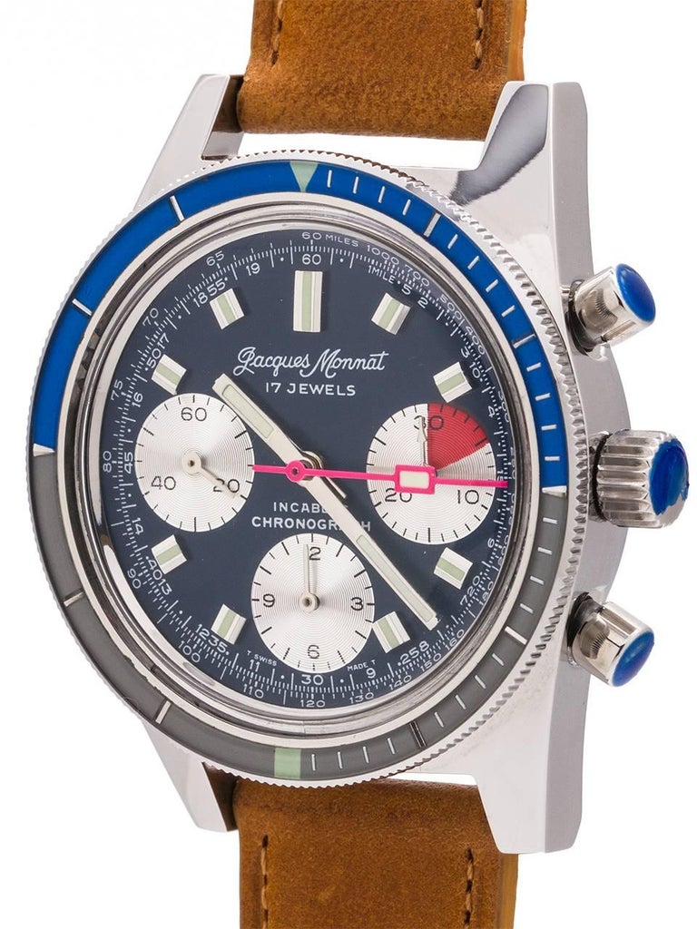 Jacques Monnat Stainless Steel Incabloc Chronograph manual wristwatch ...
