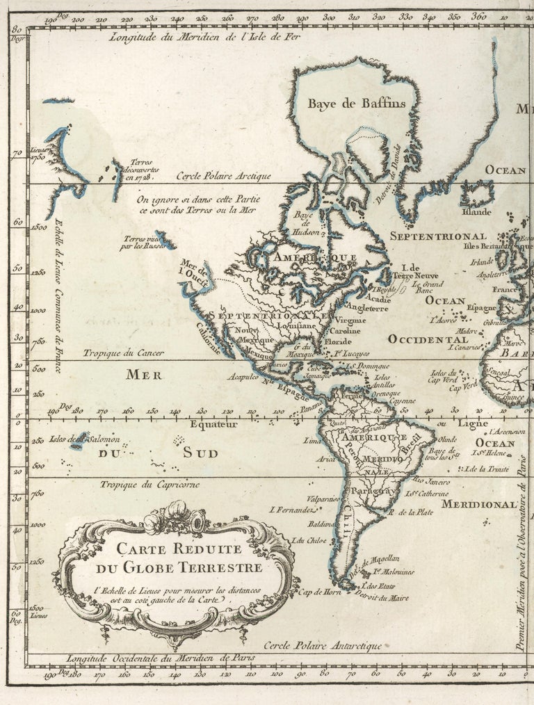1764 Map "Carte Reduite Du Globe Terrestre" For Sale at 1stDibs