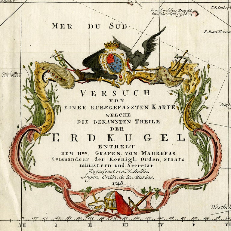 Jacques-Nicolas Bellin - Antique world map - Erdkugel and compass by ...