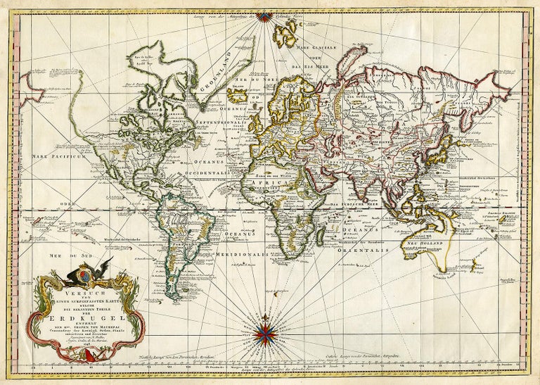 Jacques-Nicolas Bellin - Antique world map - Erdkugel and compass by ...