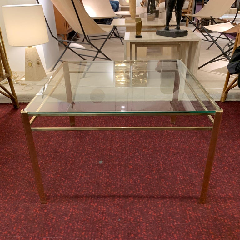Jacques Quinet Brass and Glass Square Coffee Table, France, 1940s For ...