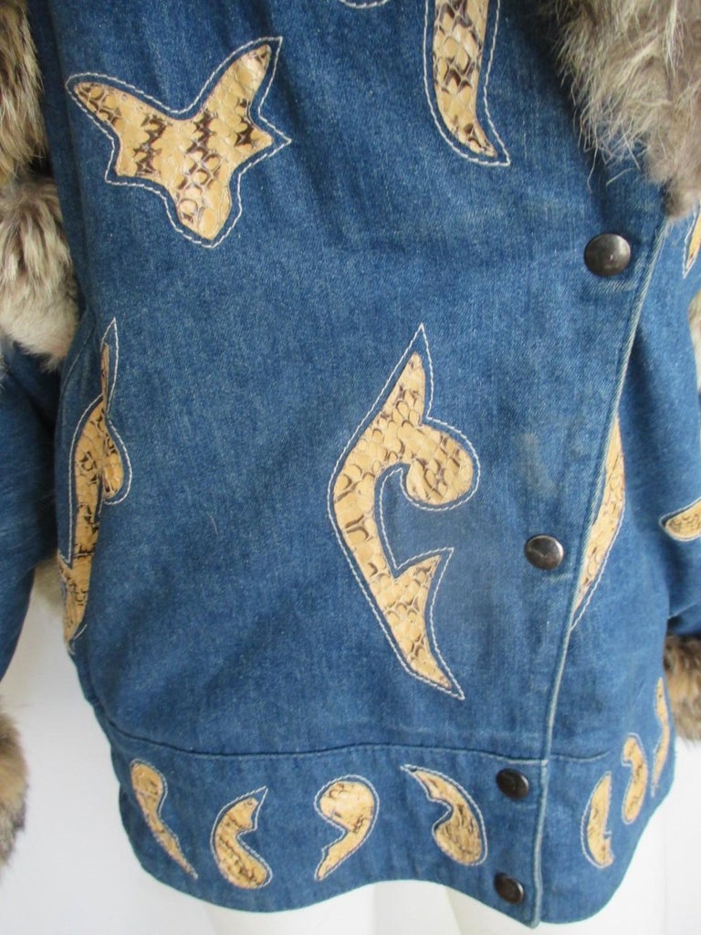 JACQUES SAINT LAURENT Paris Wolf Fur Python Denim Jacket For Sale at ...