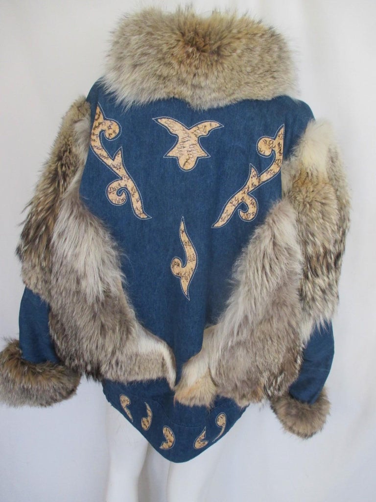 JACQUES SAINT LAURENT Paris Wolf Fur Python Denim Jacket For Sale at ...