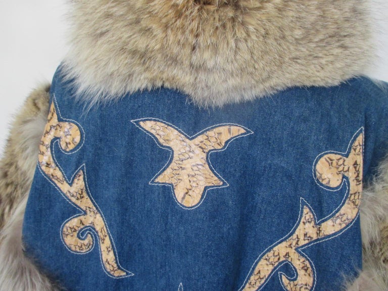 JACQUES SAINT LAURENT Paris Wolf Fur Python Denim Jacket For Sale at ...