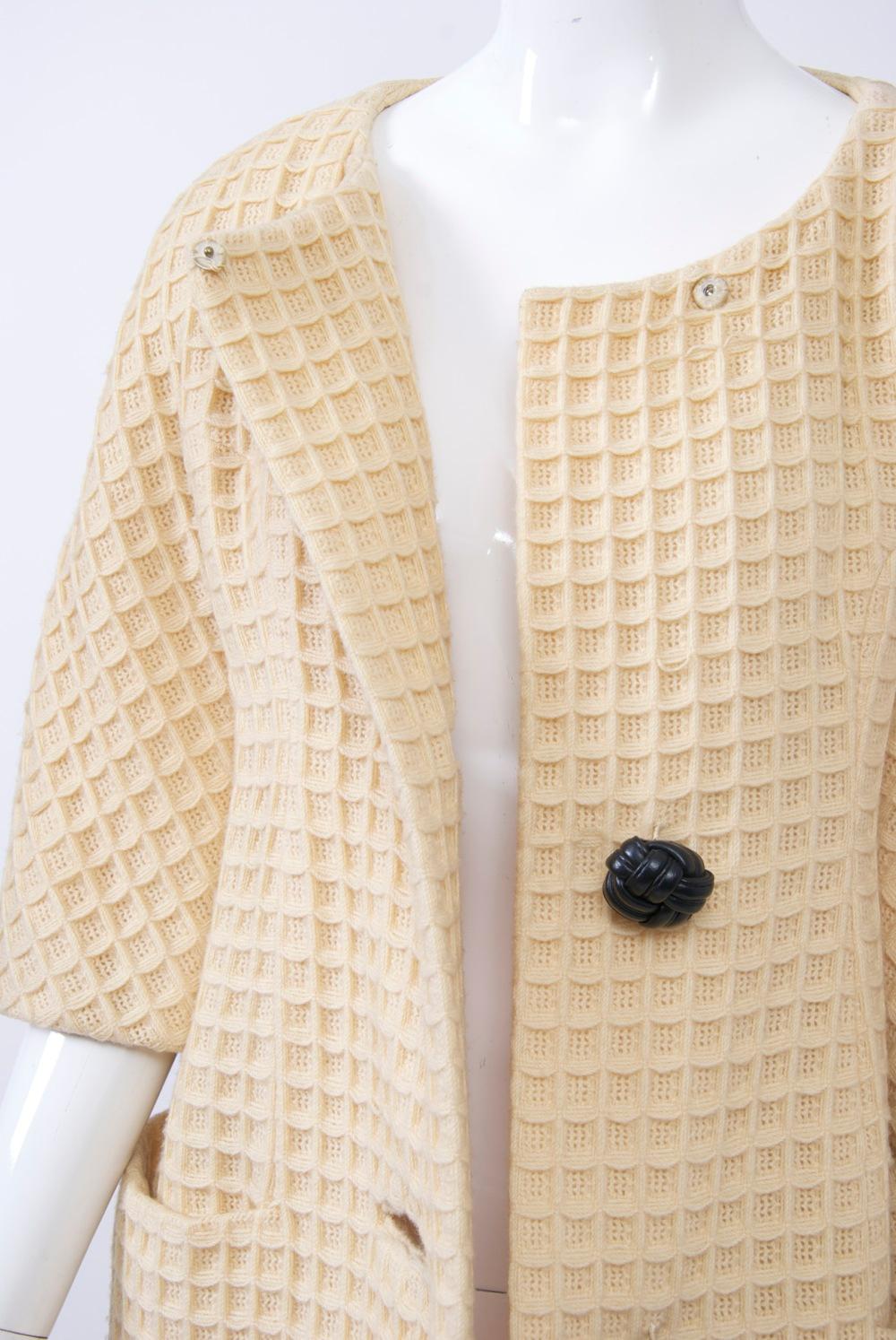 Jacques Tiffeau 1960s Ivory Waffle-Wool Coat at 1stDibs | ivory wool coat