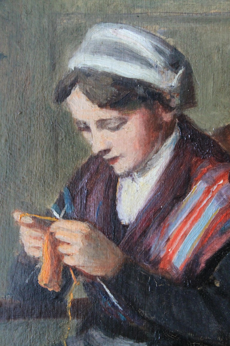 Jacques Weismann - Interior scene of a woman knitting by Jacques ...