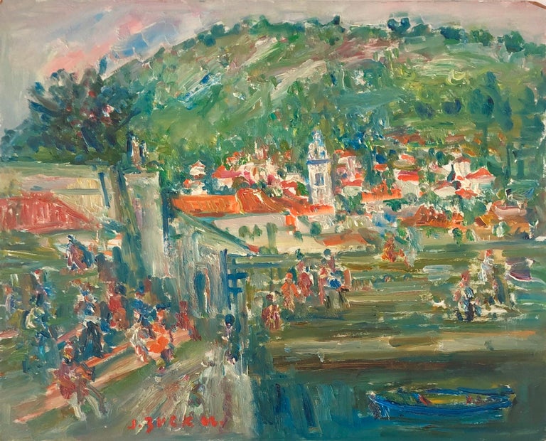 Jacques Zucker - French Riviera Harbor Scene Oil Painting Ecole D'Paris ...
