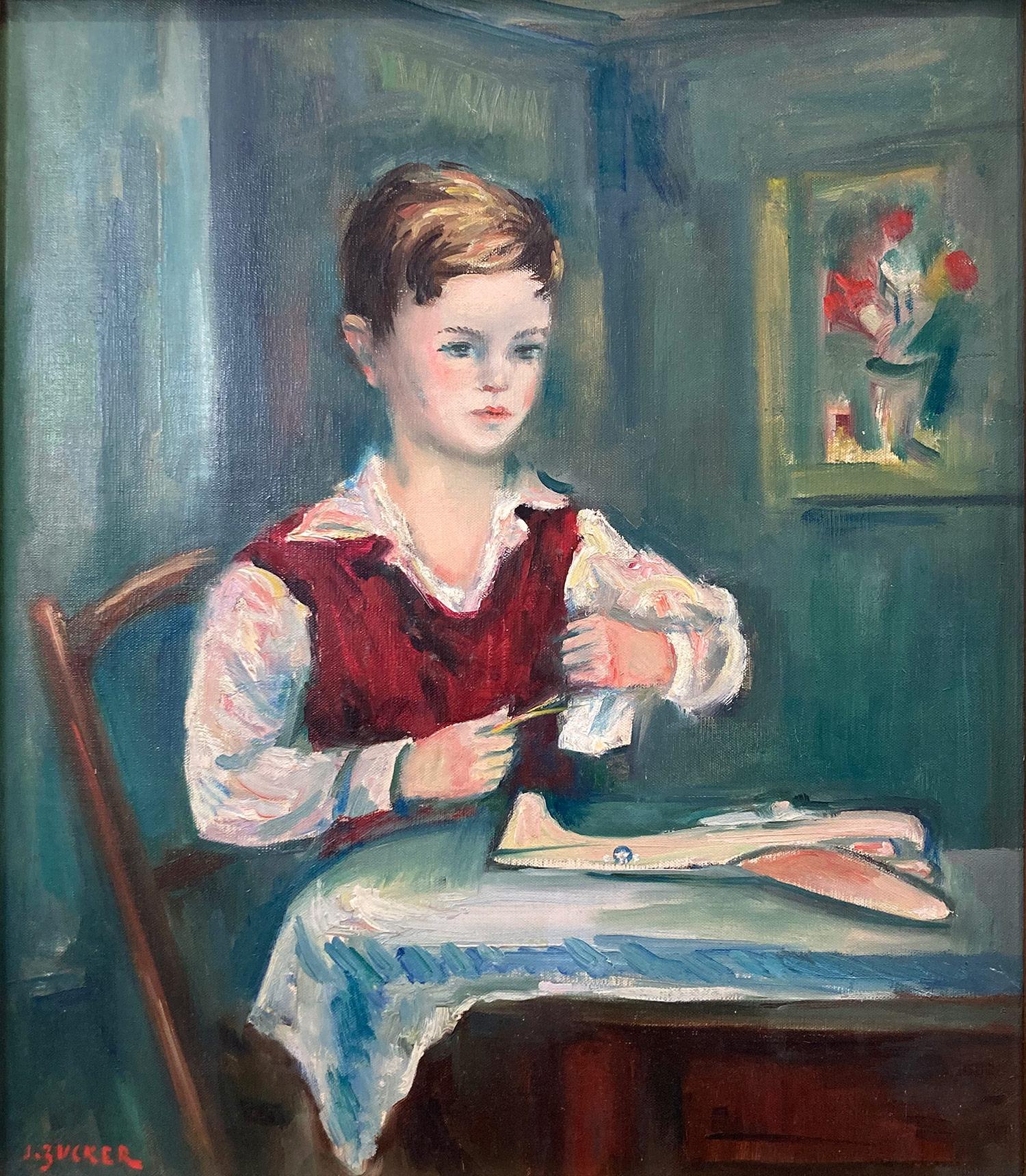 Jacques Zucker - "Young Boy with Toy Airplane" Post-Impressionist ...