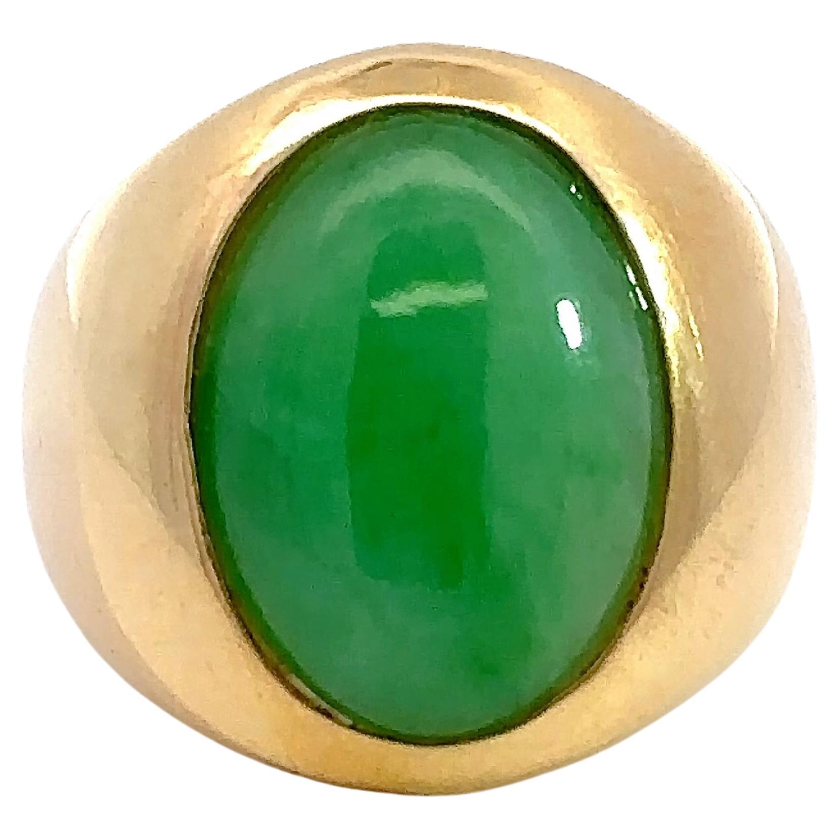 Brutalist Jade Cabochon 10 Karat Yellow Gold Vintage Signet Ring For ...