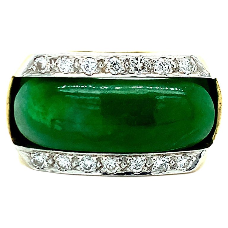 Jade and Diamond Gold Ring For Sale at 1stDibs