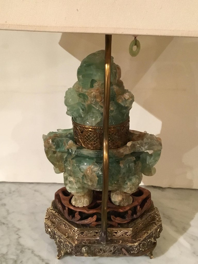 Jade and Nephrite Carved Hard Stone Translucent Lamp on Reticulated ...