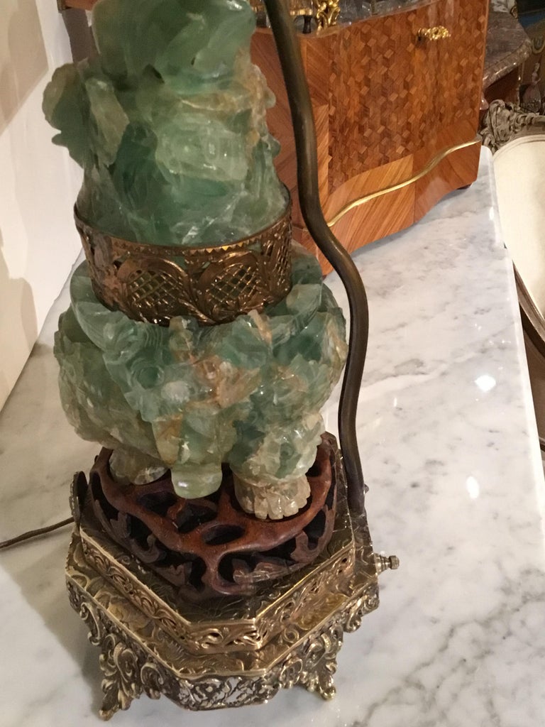 Jade and Nephrite Carved Hard Stone Translucent Lamp on Reticulated ...