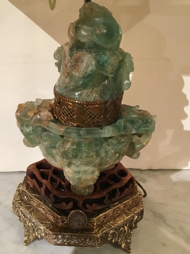 Jade and Nephrite Carved Hard Stone Translucent Lamp on Reticulated ...