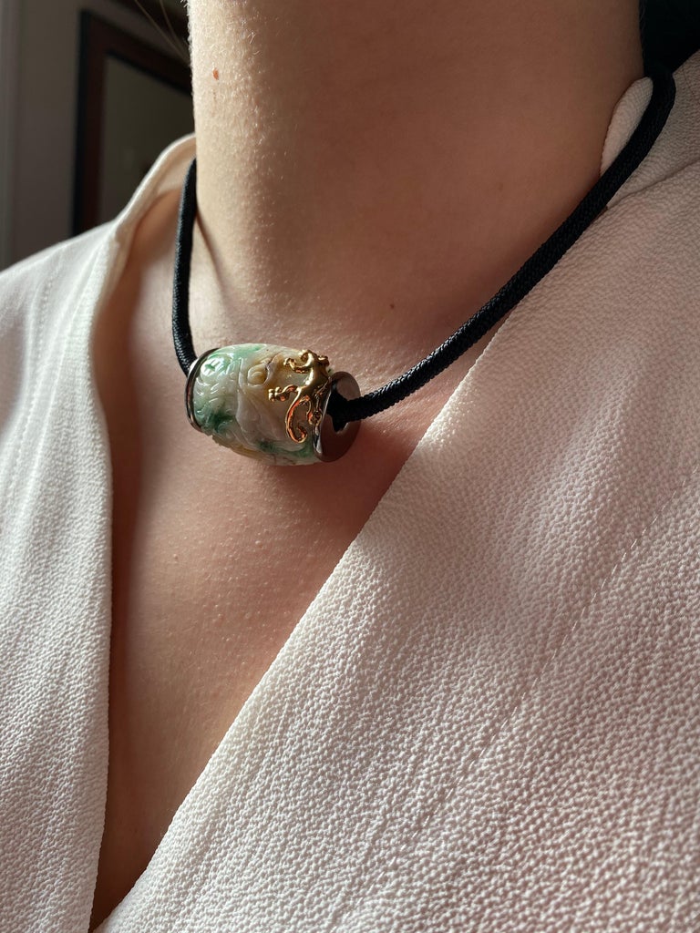 Jade Barrel 24 Karat Gold-Plated Silver Sterling Carved Pendant Cloth ...