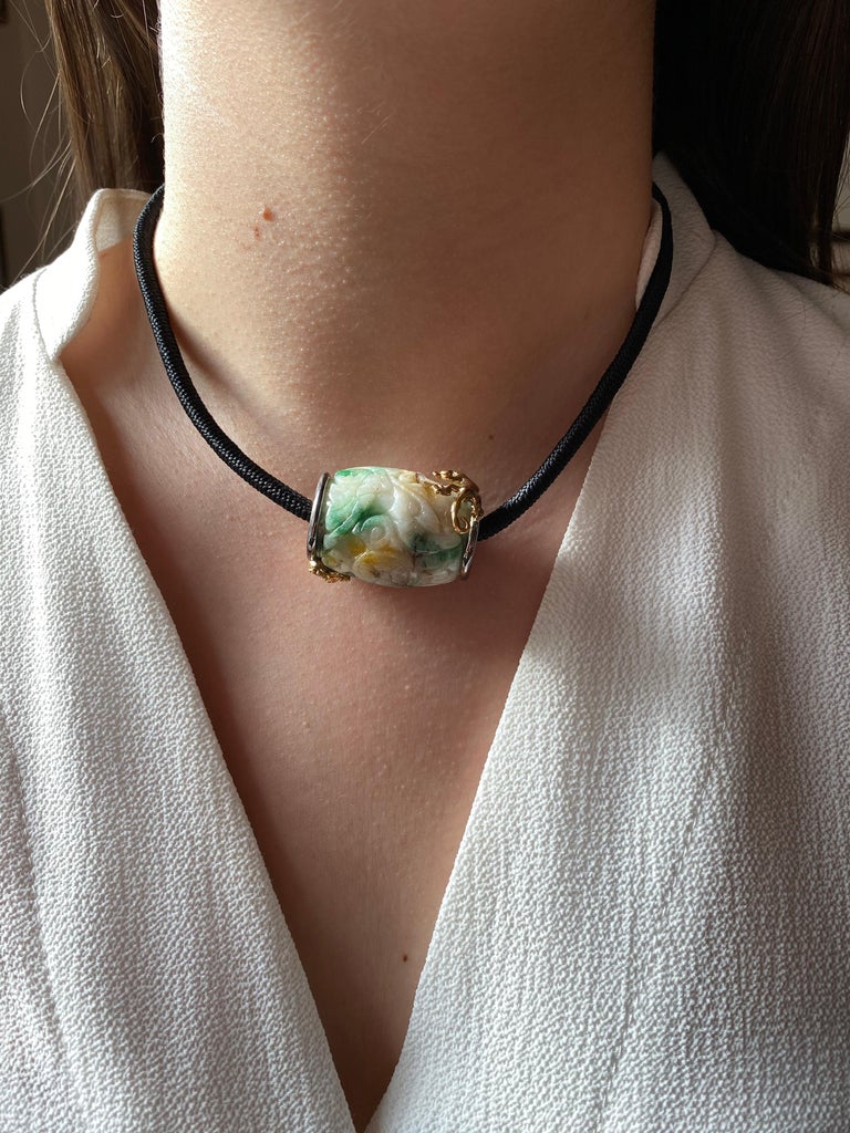 Jade Barrel 24 Karat Gold-Plated Silver Sterling Carved Pendant Cloth ...