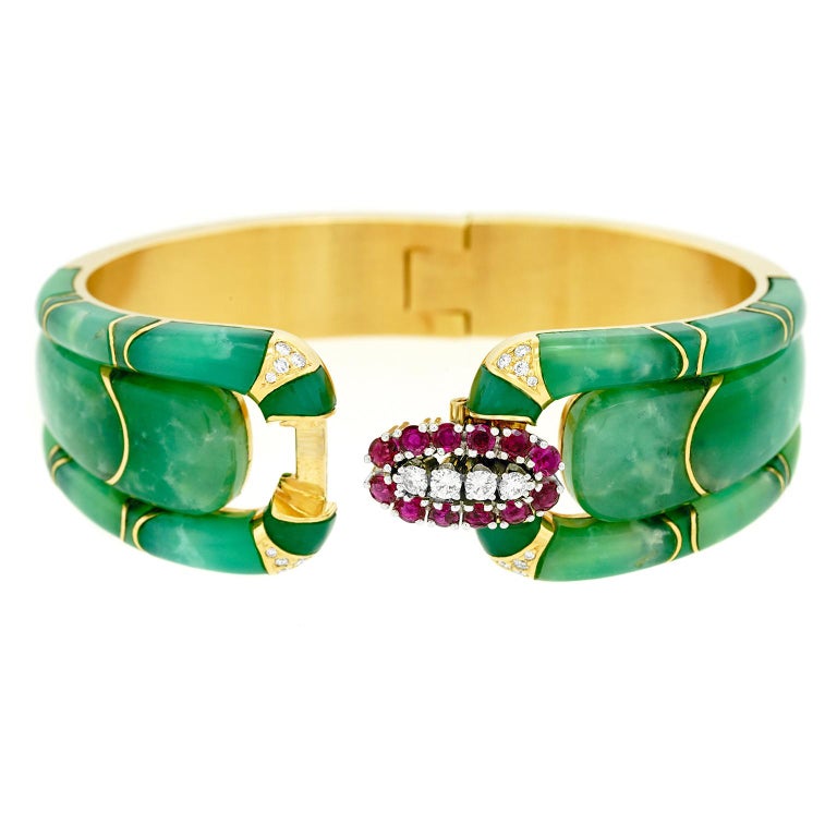 Jade Bracelet with Ruby and Diamonds by Paul Binder, Zurich at 1stDibs