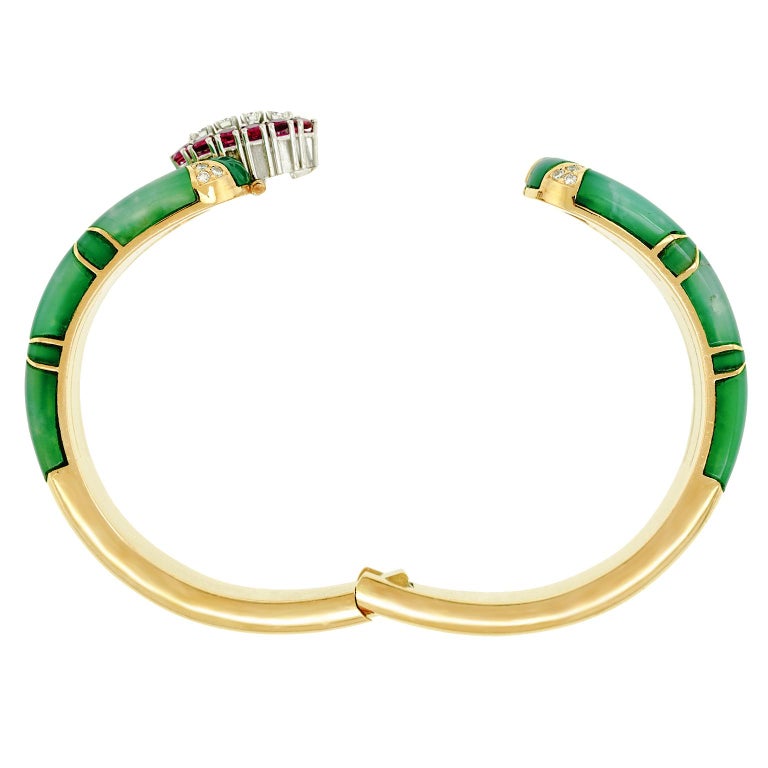 Jade Bracelet with Ruby and Diamonds by Paul Binder, Zurich at 1stDibs