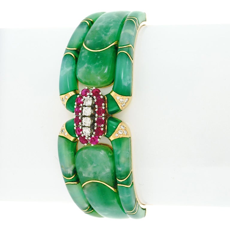 Jade Bracelet with Ruby and Diamonds by Paul Binder, Zurich at 1stDibs