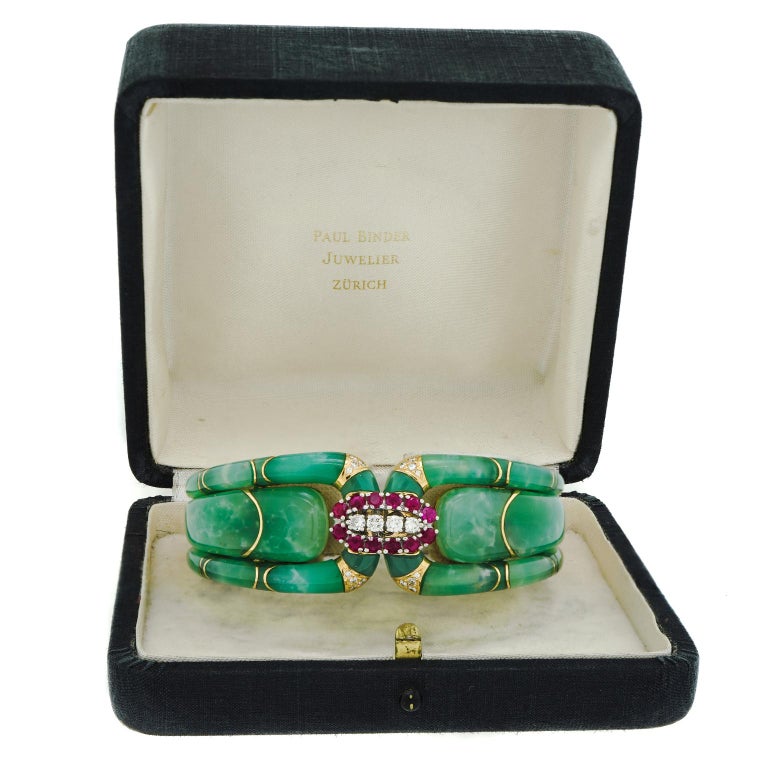 Jade Bracelet with Ruby and Diamonds by Paul Binder, Zurich at 1stDibs
