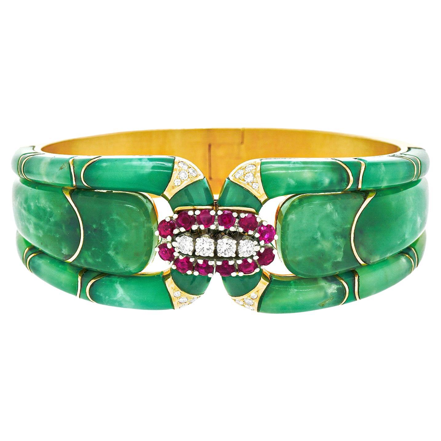 Jade Bracelet with Ruby and Diamonds by Paul Binder, Zurich at 1stDibs