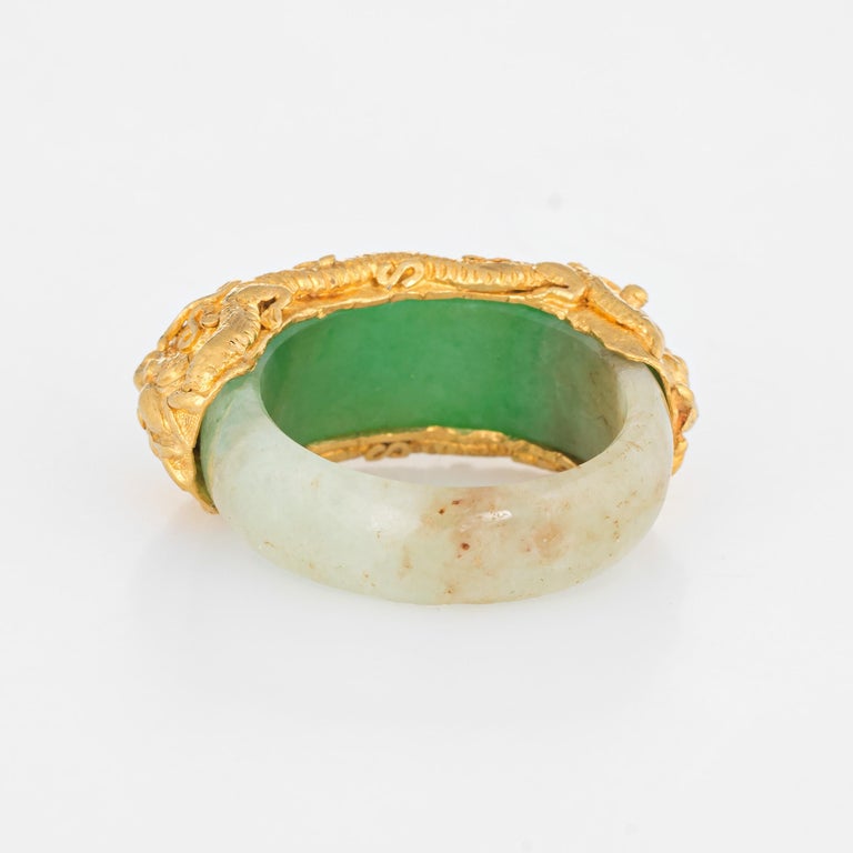 Jade Bridge Ring Vintage 22 Karat Yellow Gold Dragon Estate Fine ...