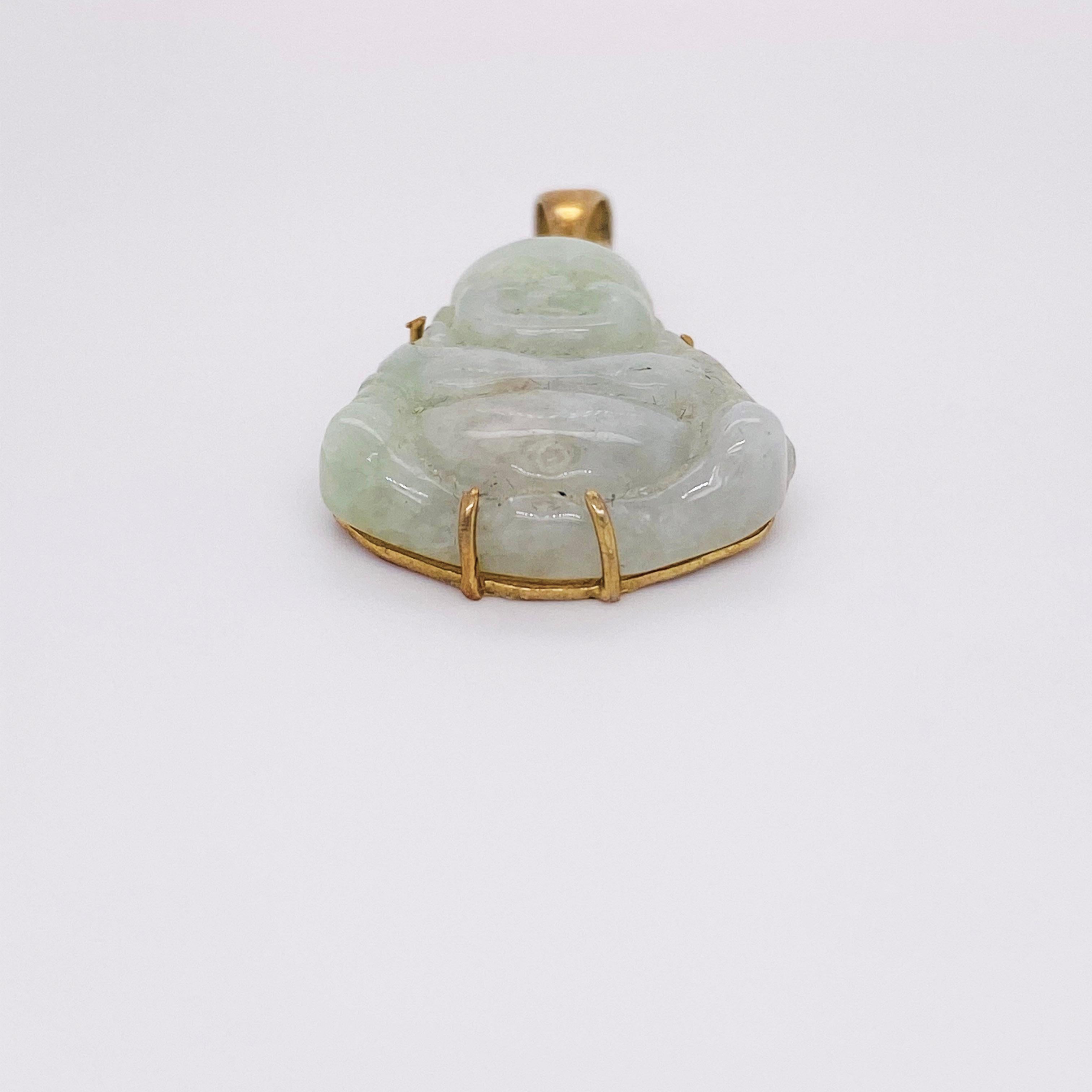Jade Buda Pendant in 14 Karat Yellow Gold, Rare Jadeite Jade Carved ...