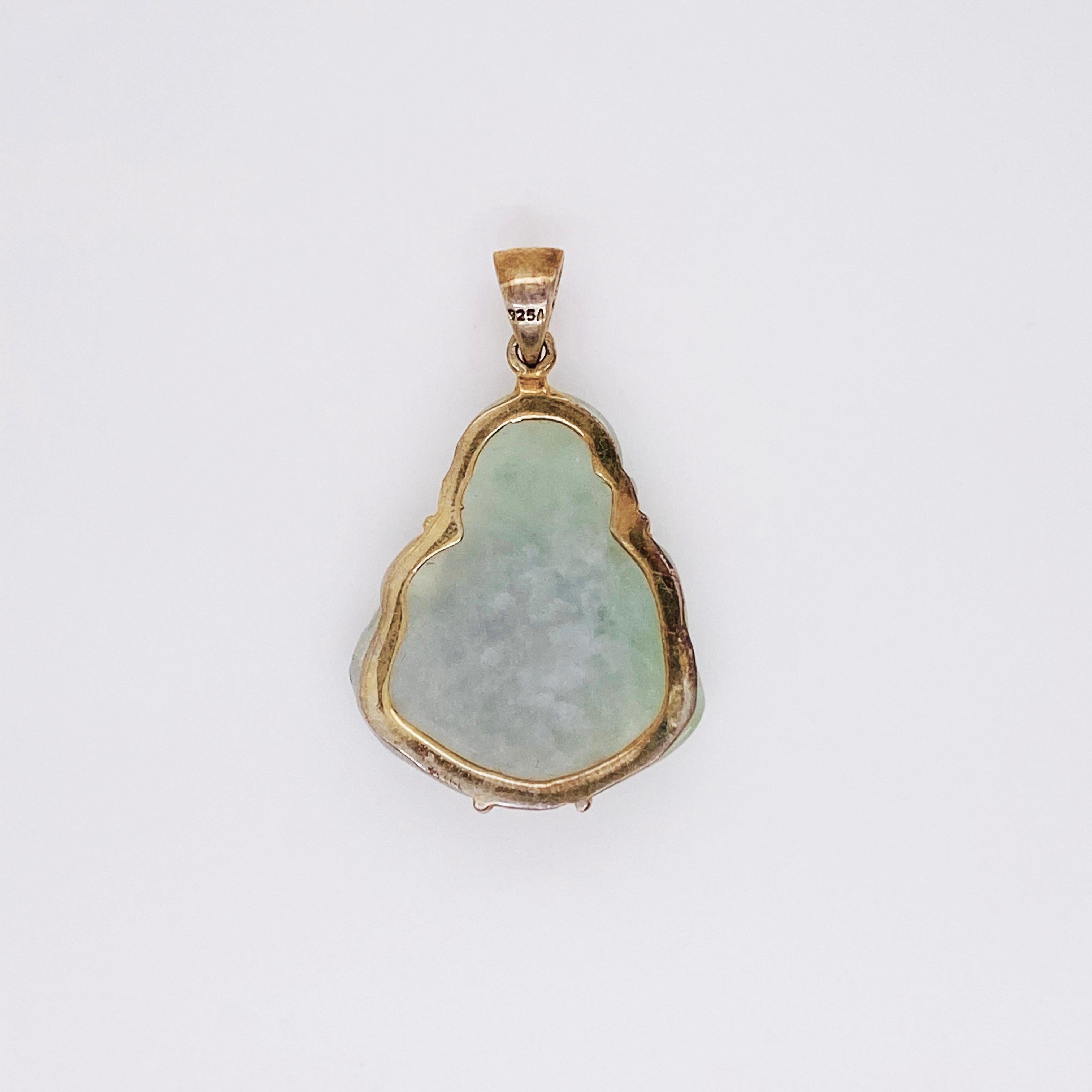 Jade Buda Pendant in 14 Karat Yellow Gold, Rare Jadeite Jade Carved ...