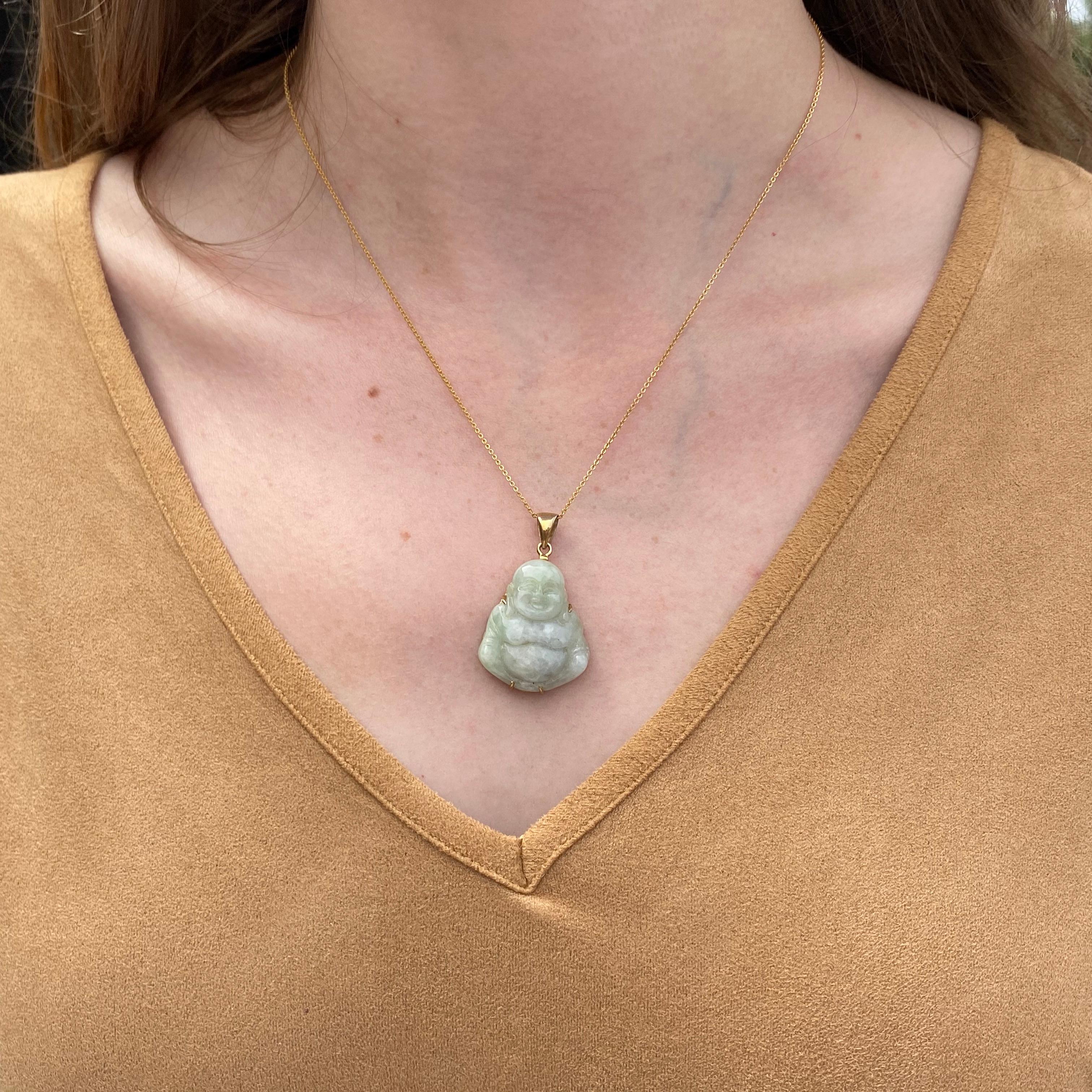 Jade Buda Pendant in 14 Karat Yellow Gold, Rare Jadeite Jade Carved ...
