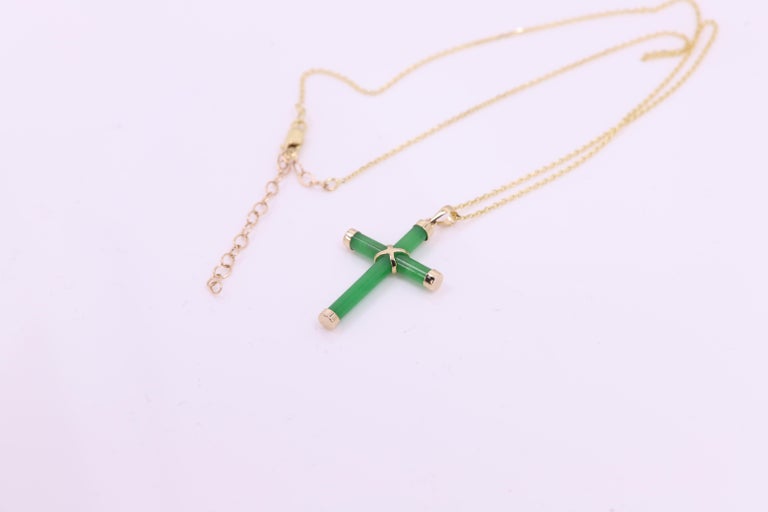 Jade Cross in 14 Karat Yellow Gold Jade Gold Cross For Sale at 1stDibs