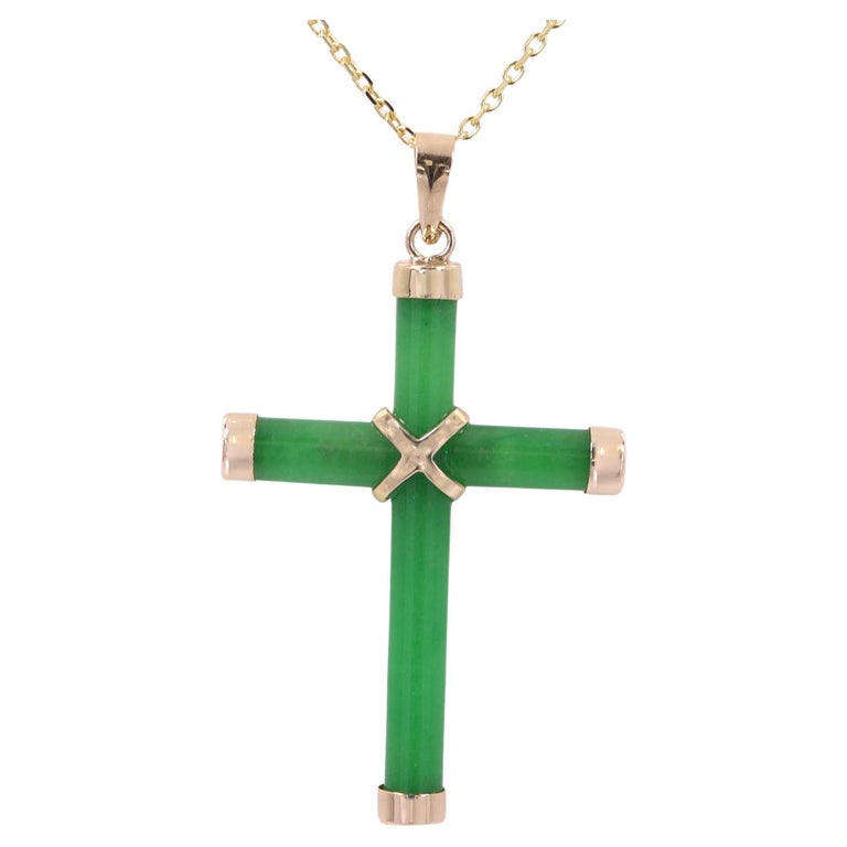 Jade Cross in 14 Karat Yellow Gold Jade Gold Cross For Sale at 1stDibs