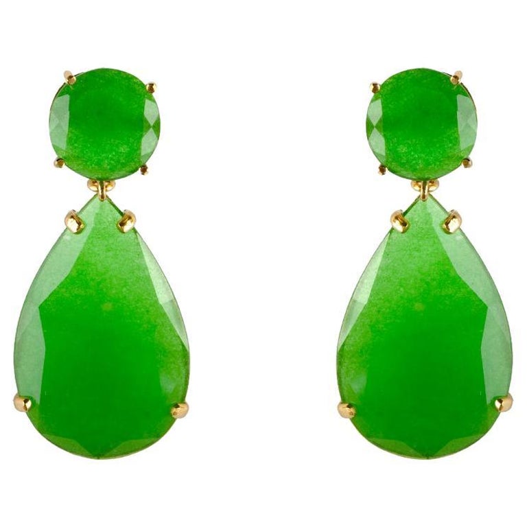 Jade Drop Stud Statement Earrings in 14k Yellow Gold with butterfly ...