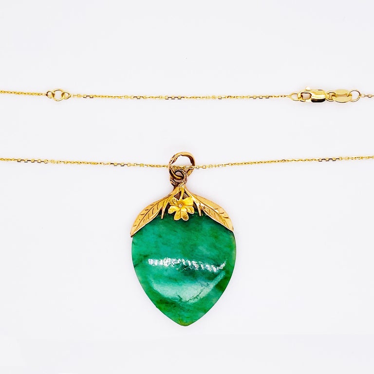 Jade Jadeite Antique Pendant Necklace with Leaf Design on the Top 14 ...