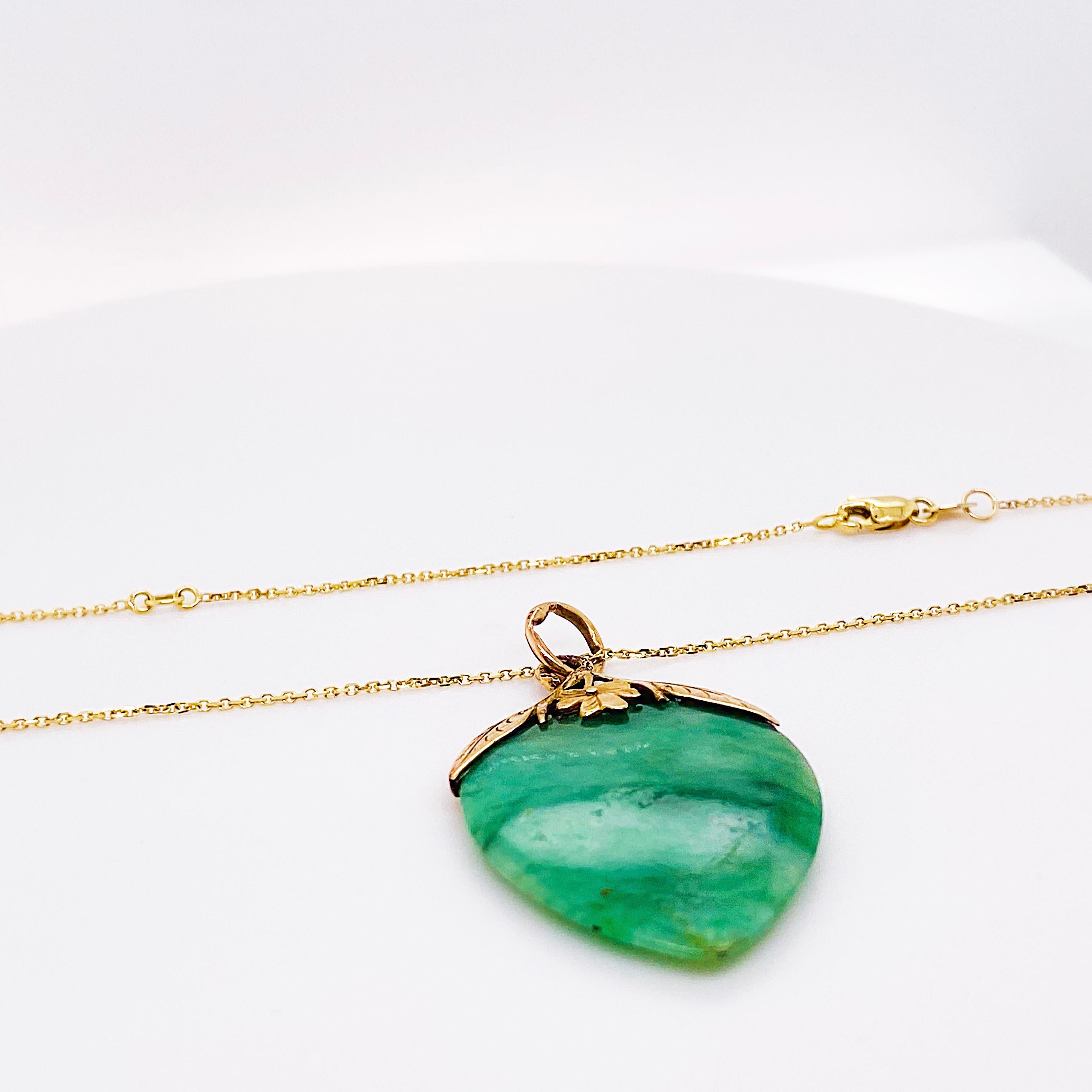 Jade Jadeite Antique Pendant Necklace with Leaf Design on the Top 14 ...