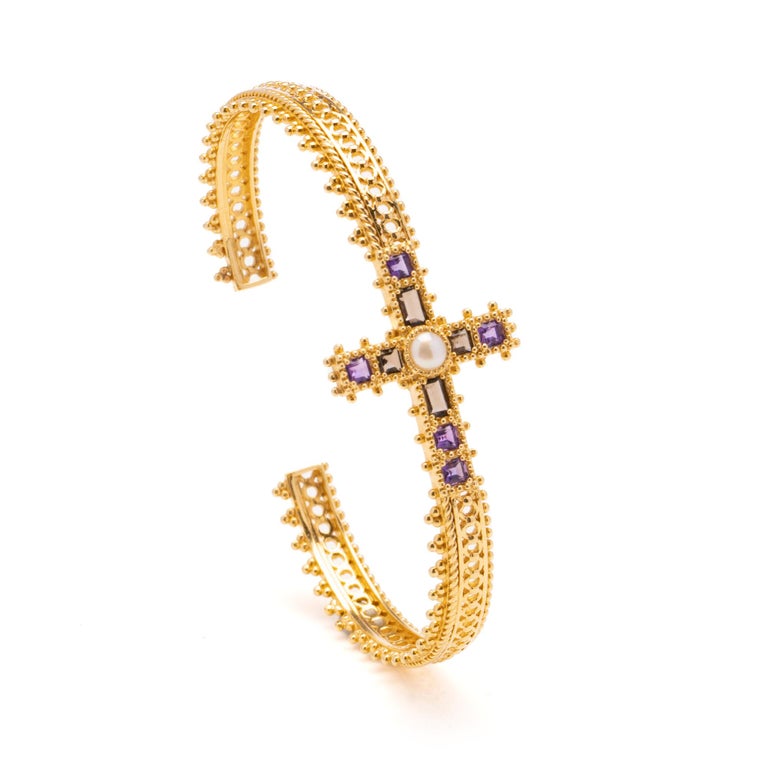 Jade Jagger Amethyst Madonna 18 Karat Yellow Gold Cross Bracelet For ...
