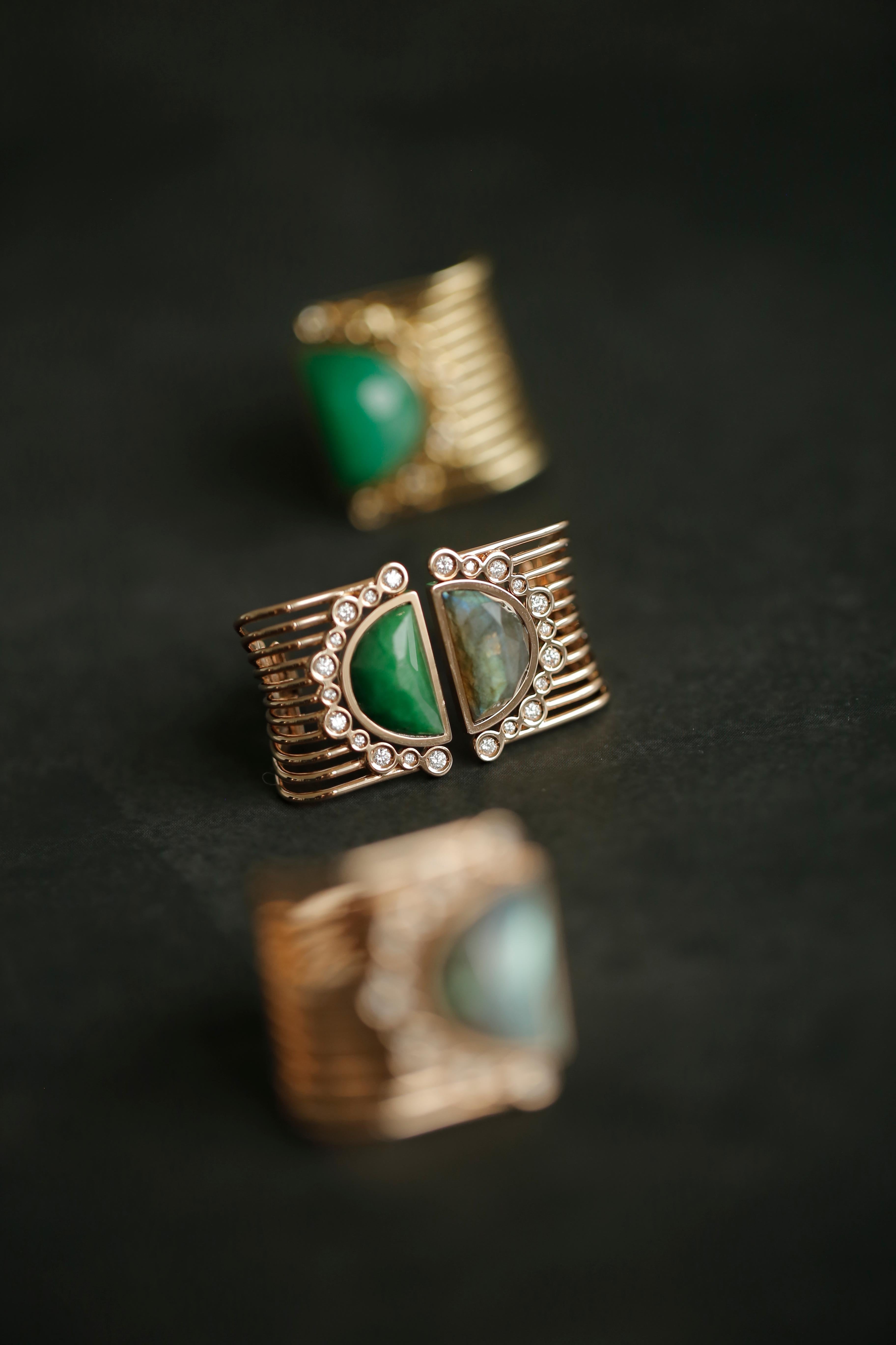 Jade and Labradorite and White Diamond earring For Sale at 1stDibs