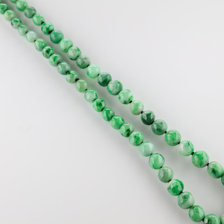 Jade Necklace circa 1930s Variegated Green Certified Untreated For Sale ...