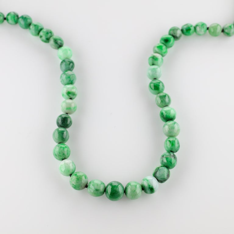 Jade Necklace circa 1930s Variegated Green Certified Untreated For Sale ...