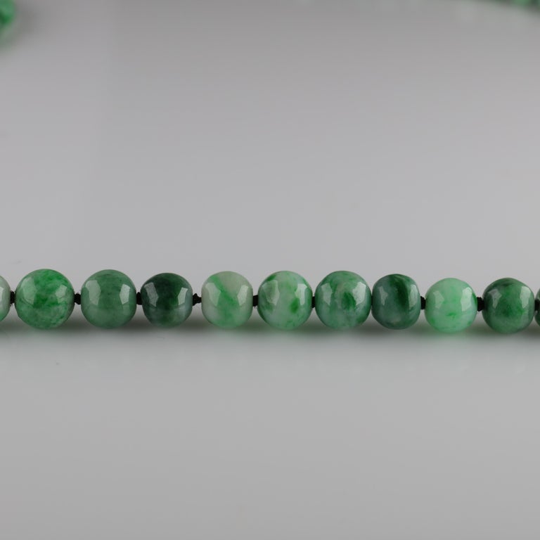 Jade Necklace circa 1930s Variegated Green Certified Untreated For Sale ...