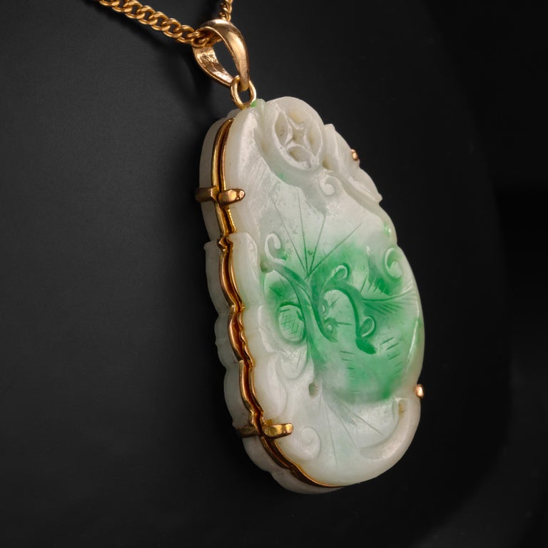 Jade Moss on Snow pendant Double Sided Certified Untreated For Sale at ...