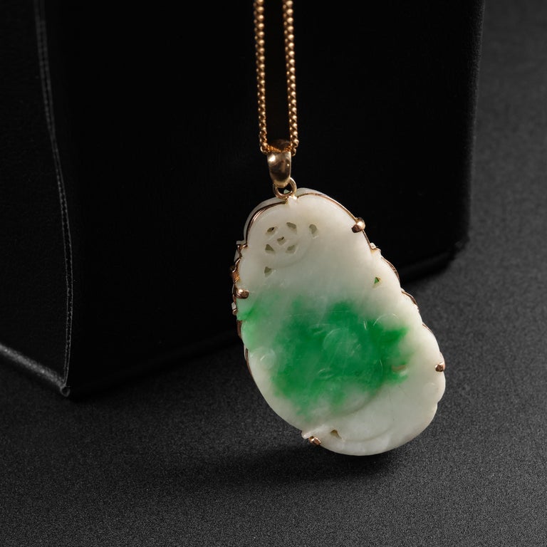 Jade Moss on Snow pendant Double Sided Certified Untreated For Sale at ...