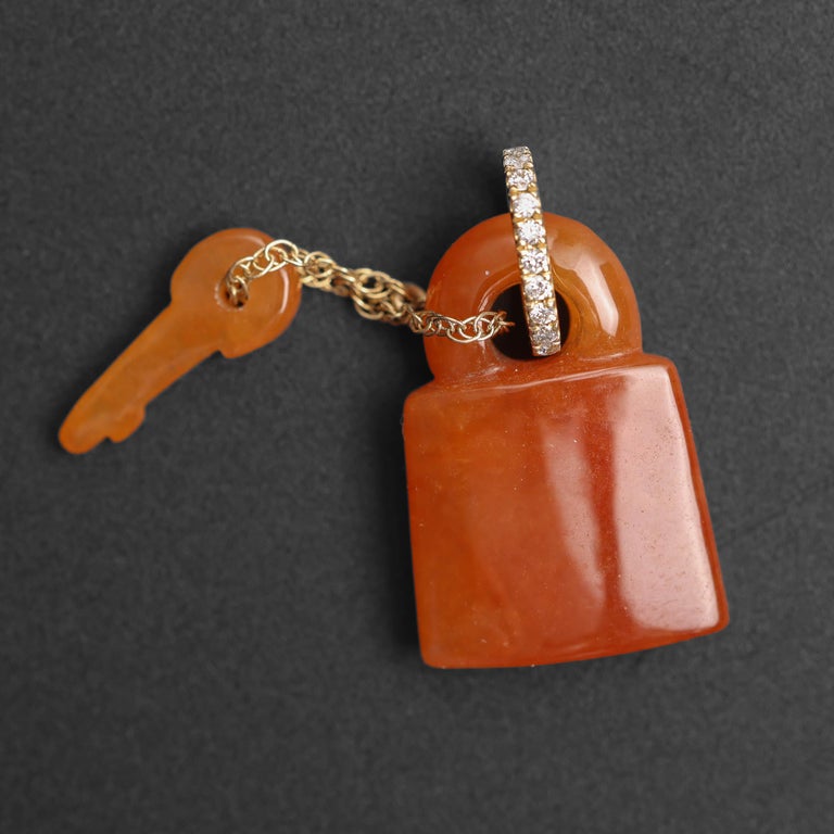 Jade Pendant Red Jadeite Lock and Key Certified Untreated For Sale at ...