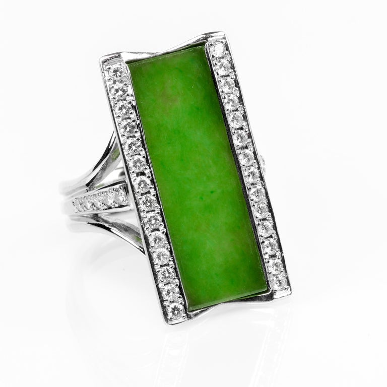 Jade Ring with Diamonds Midcentury GIA-Certified Untreated at 1stDibs